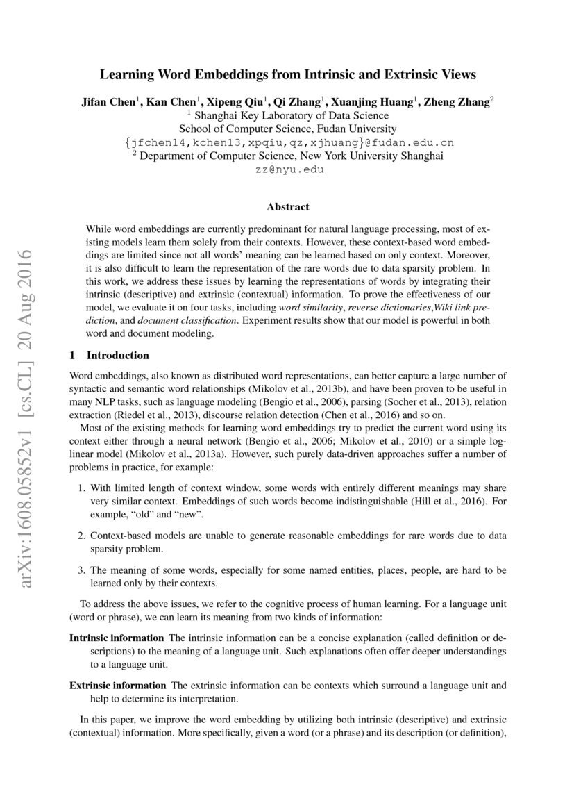 Learning Word Embeddings from Intrinsic and Extrinsic Views | DeepAI