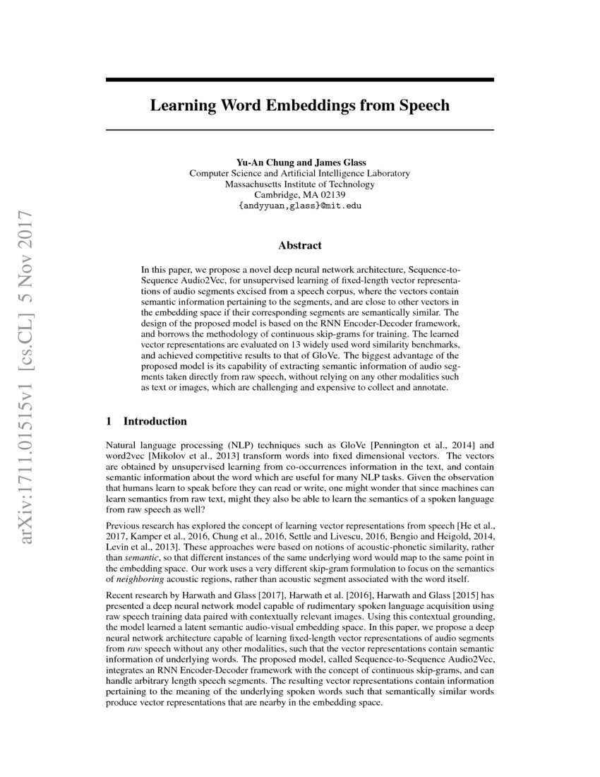 Learning Word Embeddings from Speech | DeepAI