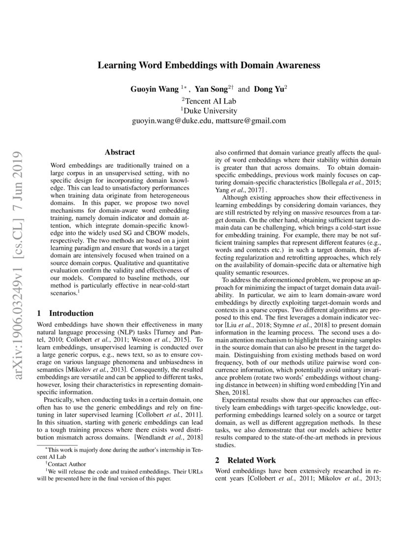 Learning Word Embeddings with Domain Awareness | DeepAI