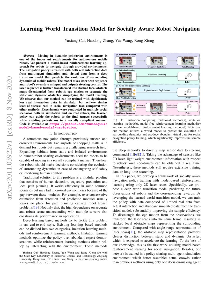 Learning World Transition Model for Socially Aware Robot Navigation | DeepAI