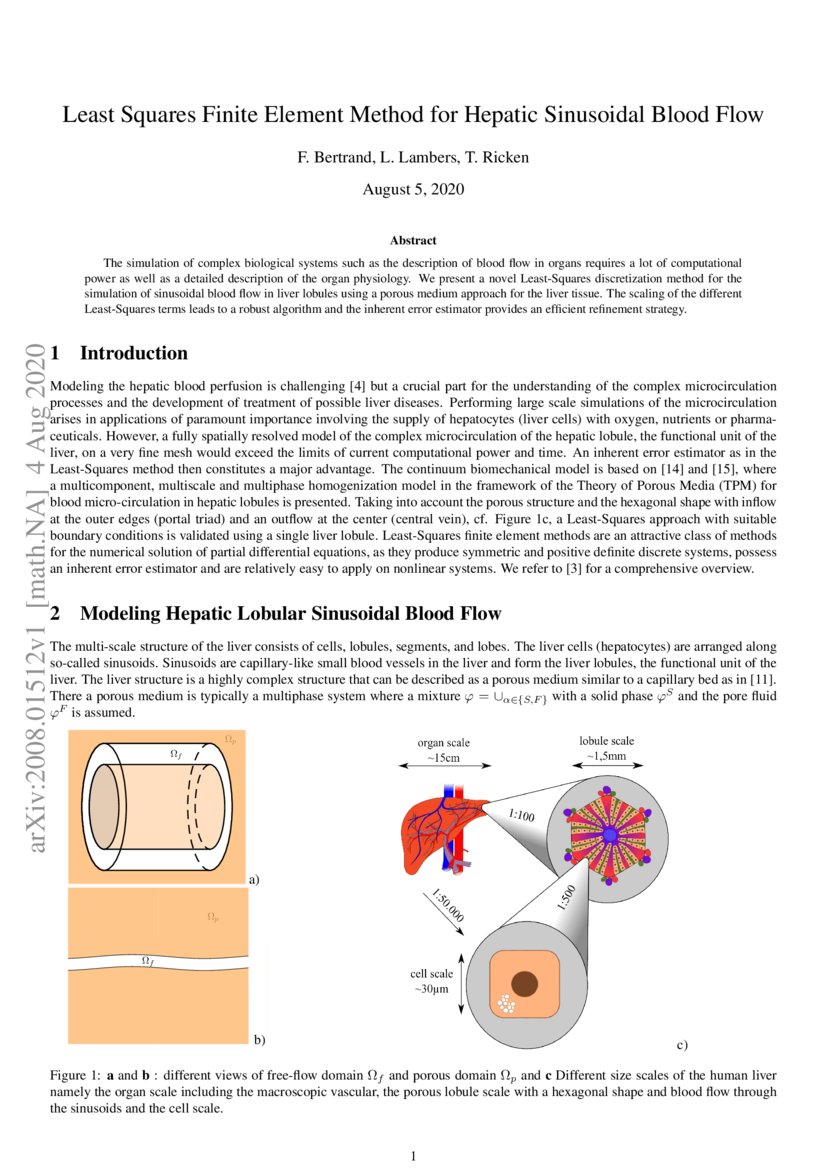 Least Squares Finite Element Method for Hepatic Sinusoidal Blood Flow | DeepAI