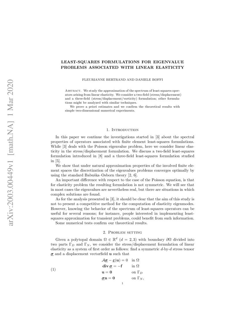 Least-squares for linear elasticity eigenvalue problem | DeepAI