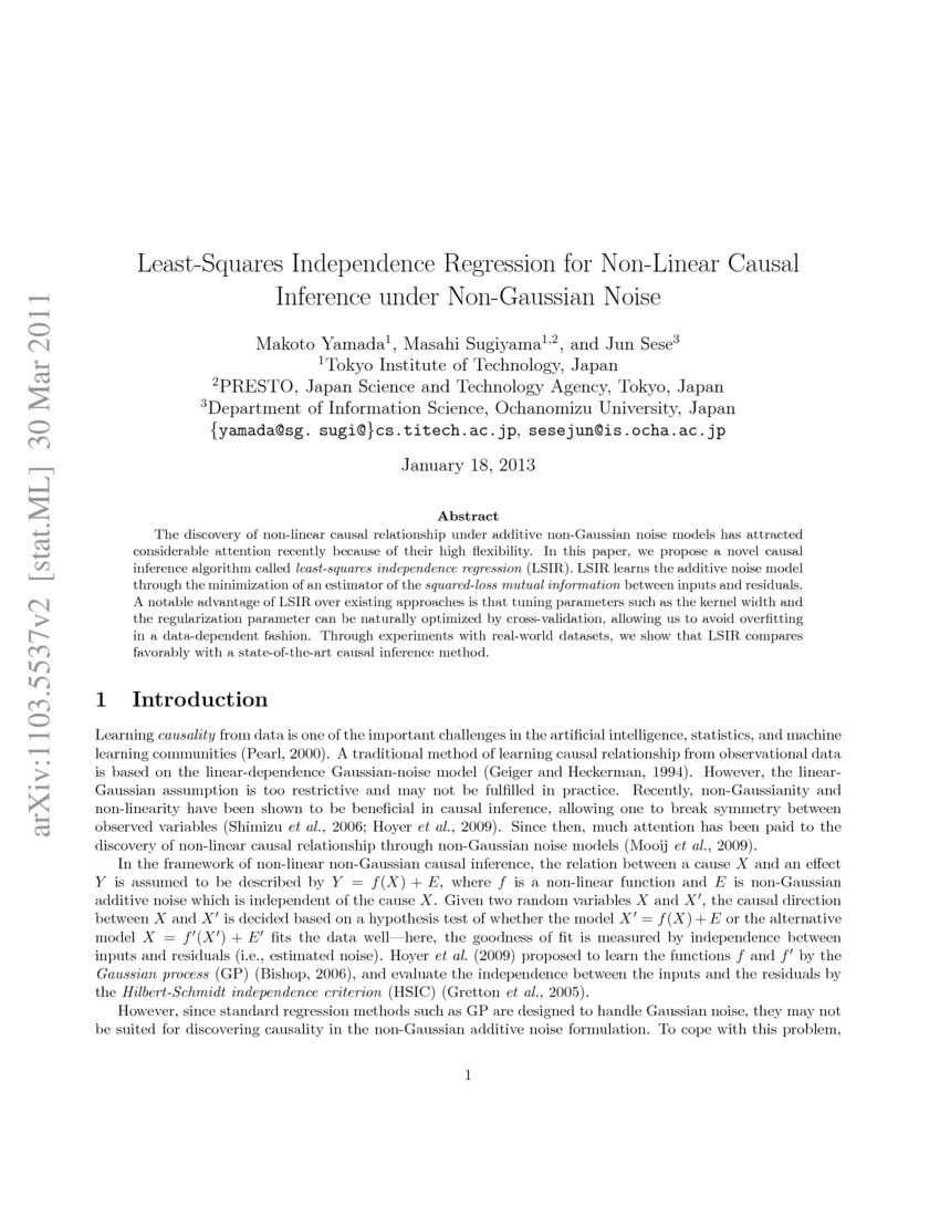 Least-Squares Independence Regression for Non-Linear Causal Inference ... Least-Squares Independence Regression for Non-Linear Causal Inference ...