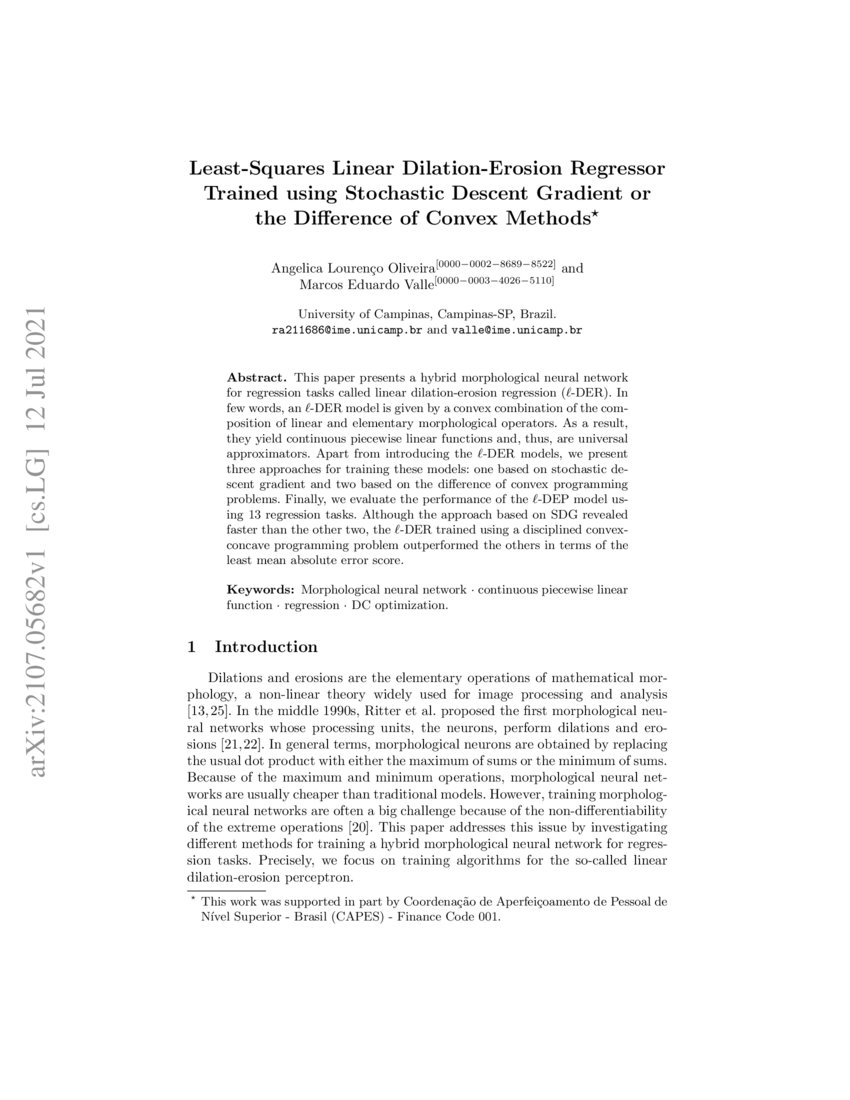 Least Squares Linear Dilation Erosion Regressor Trained Using
