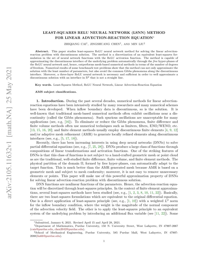 Least-Squares ReLU Neural Network (LSNN) Method For Linear Advection-Reaction Equation | DeepAI
