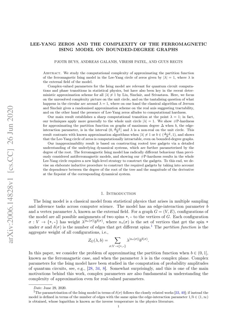 Lee Yang Zeros And The Complexity Of The Ferromagnetic Ising Model On