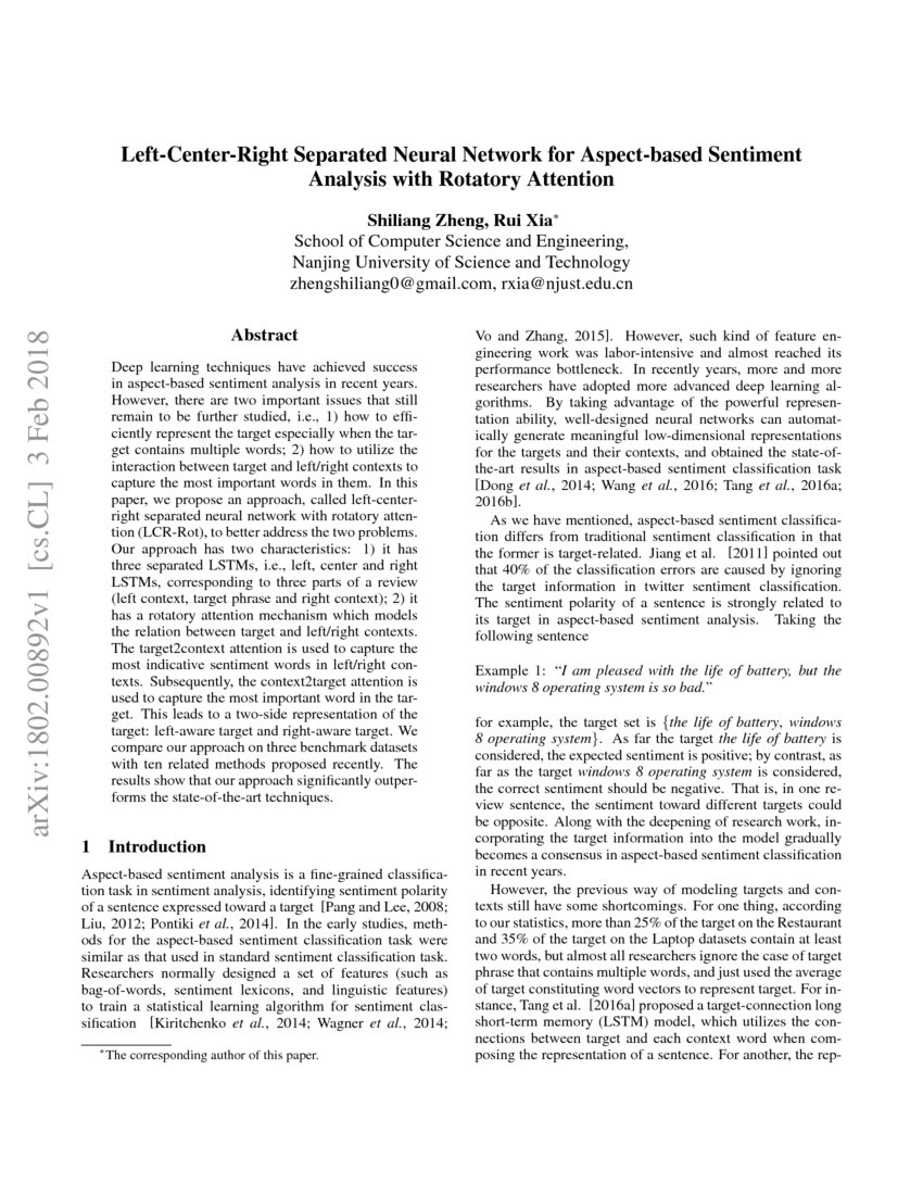 Left Center Right Separated Neural Network For Aspect Based Sentiment Analysis With Rotatory