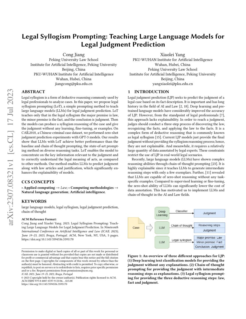 Legal Syllogism Prompting: Teaching Large Language Models for Legal Judgment Prediction | DeepAI