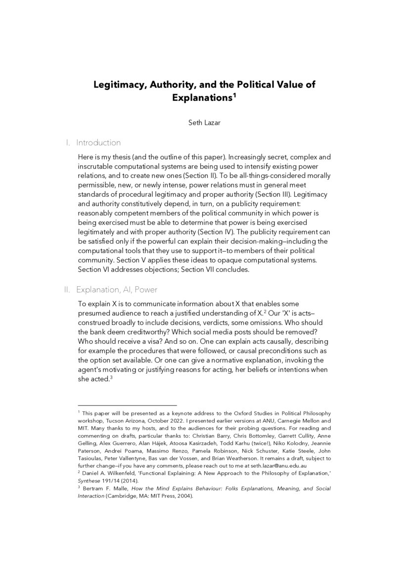 Legitimacy, Authority, and the Political Value of Explanations | DeepAI