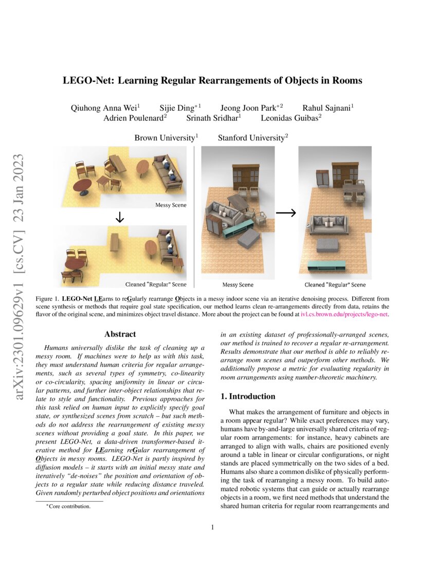 LEGO-Net: Learning Regular Rearrangements of Objects in Rooms | DeepAI