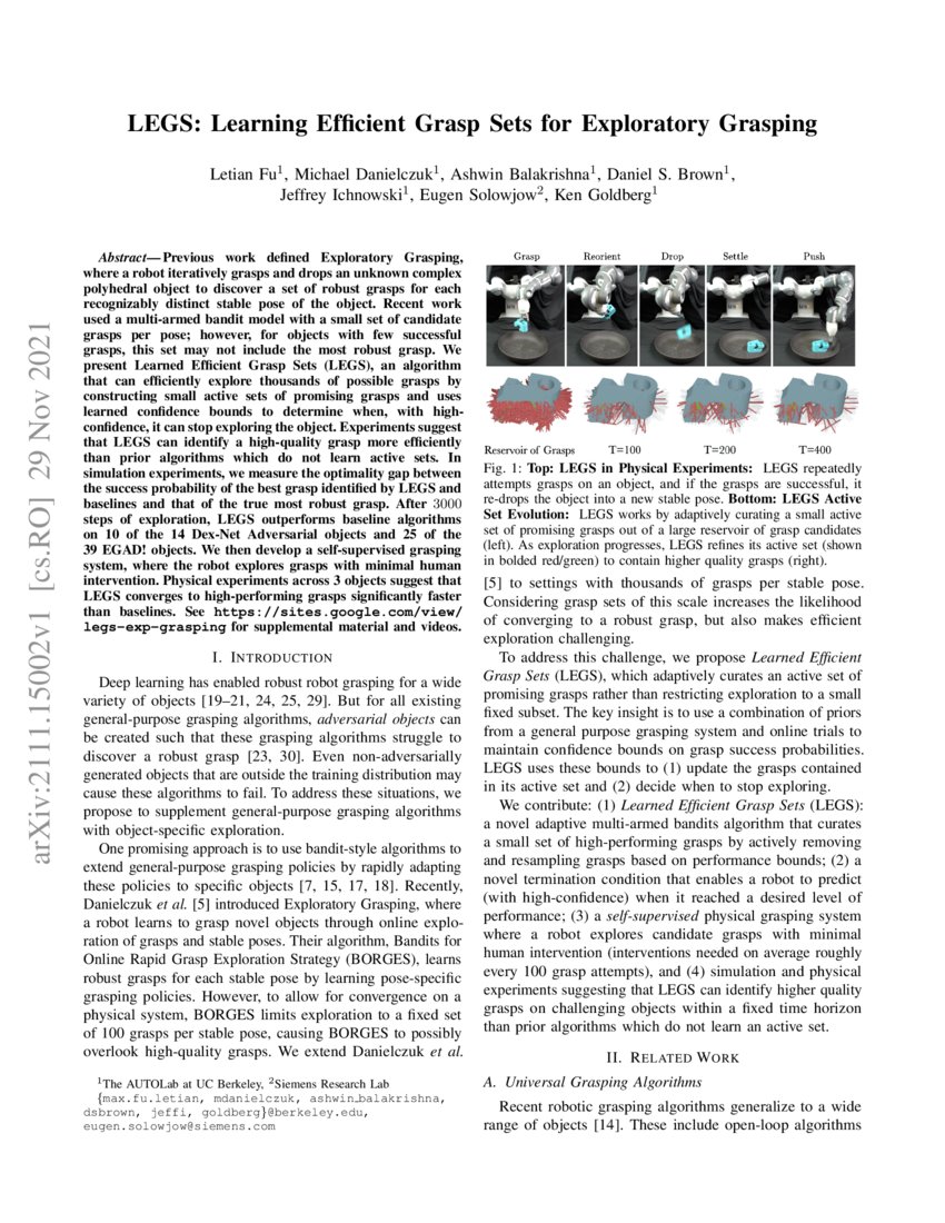 LEGS: Learning Efficient Grasp Sets for Exploratory Grasping | DeepAI