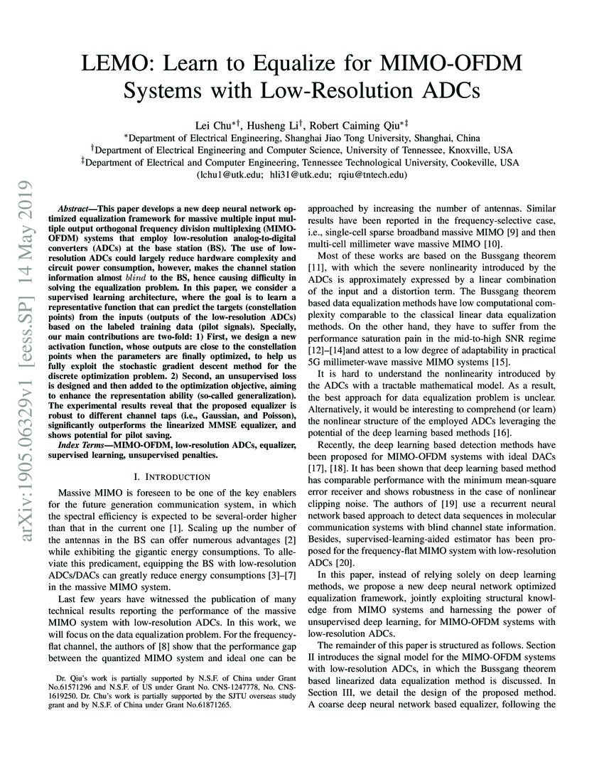 LEMO: Learn to Equalize for MIMO-OFDM Systems with Low-Resolution ADCs | DeepAI