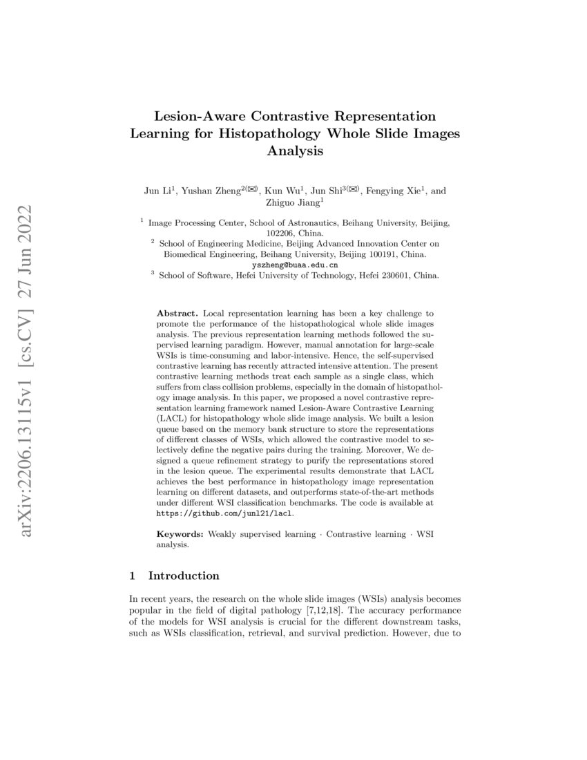 Lesion-Aware Contrastive Representation Learning for Histopathology ... Lesion-Aware Contrastive Representation Learning for Histopathology ...