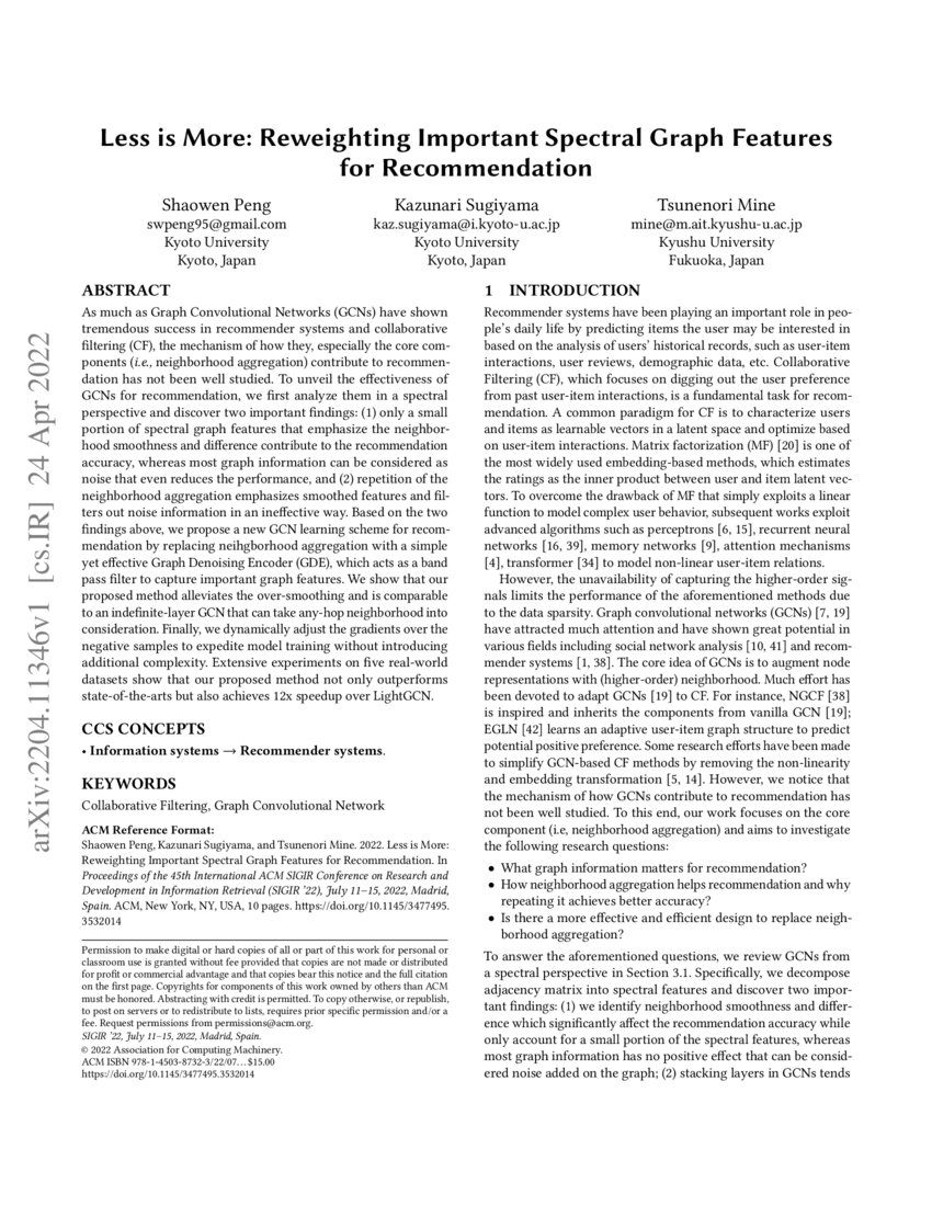 Less is More: Reweighting Important Spectral Graph Features for ...