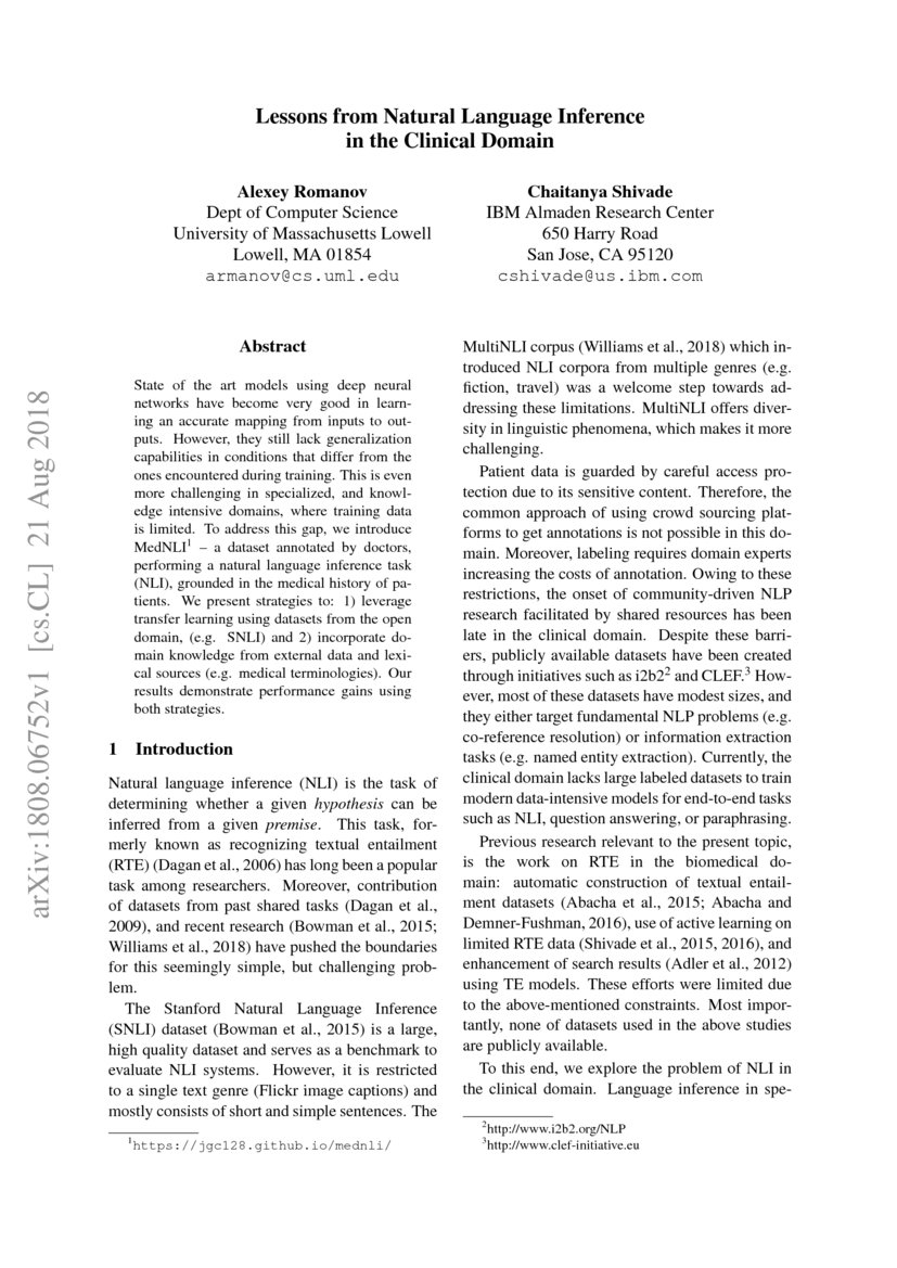 Lessons from Natural Language Inference in the Clinical Domain | DeepAI