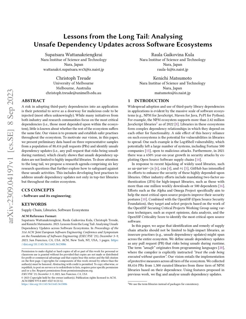 Lessons From The Long Tail Analysing Unsafe Dependency Updates Across Software Ecosystems Deepai