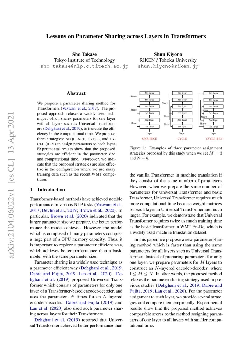 Lessons on Parameter Sharing across Layers in Transformers | DeepAI