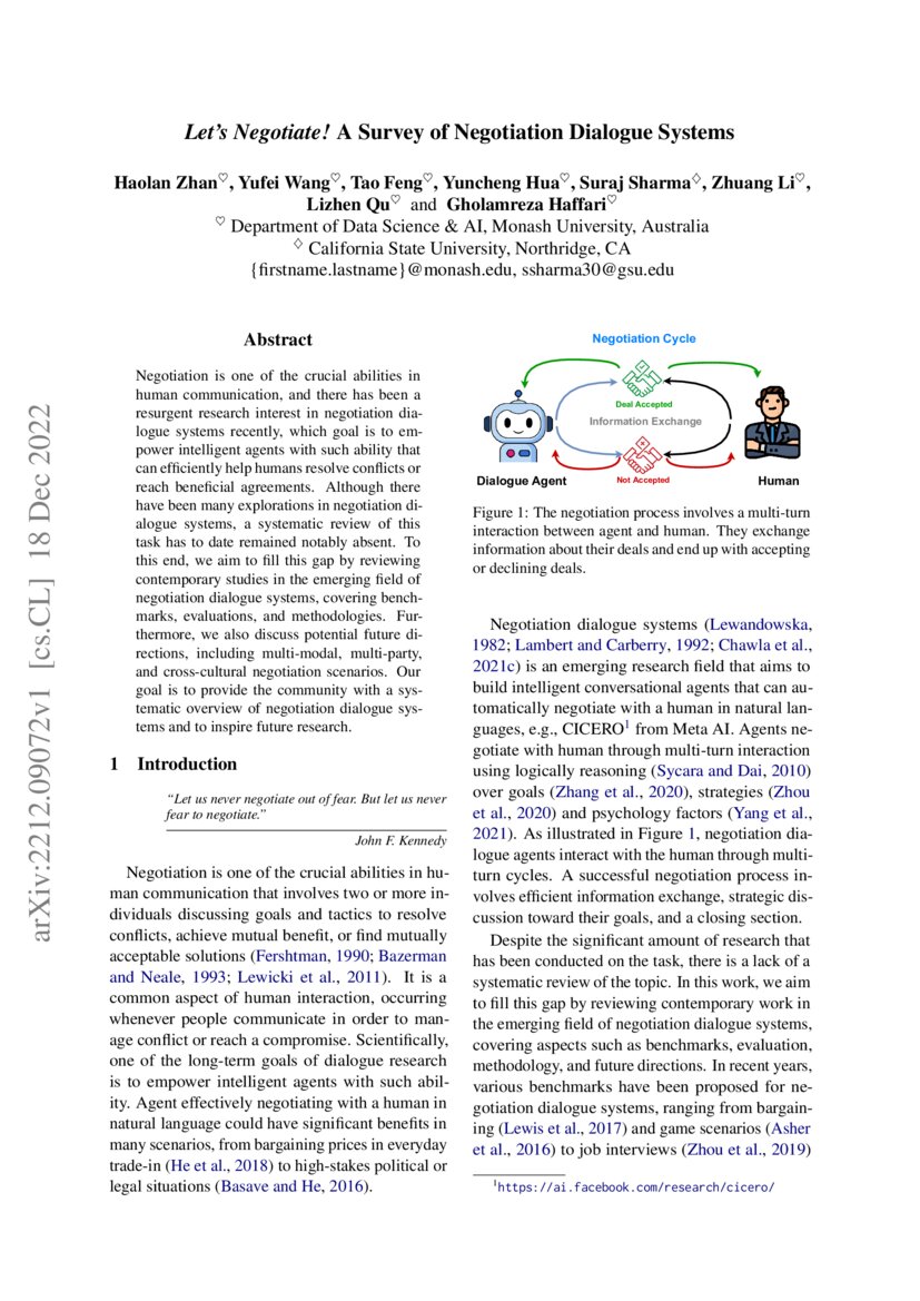 Let's Negotiate! A Survey of Negotiation Dialogue Systems | DeepAI