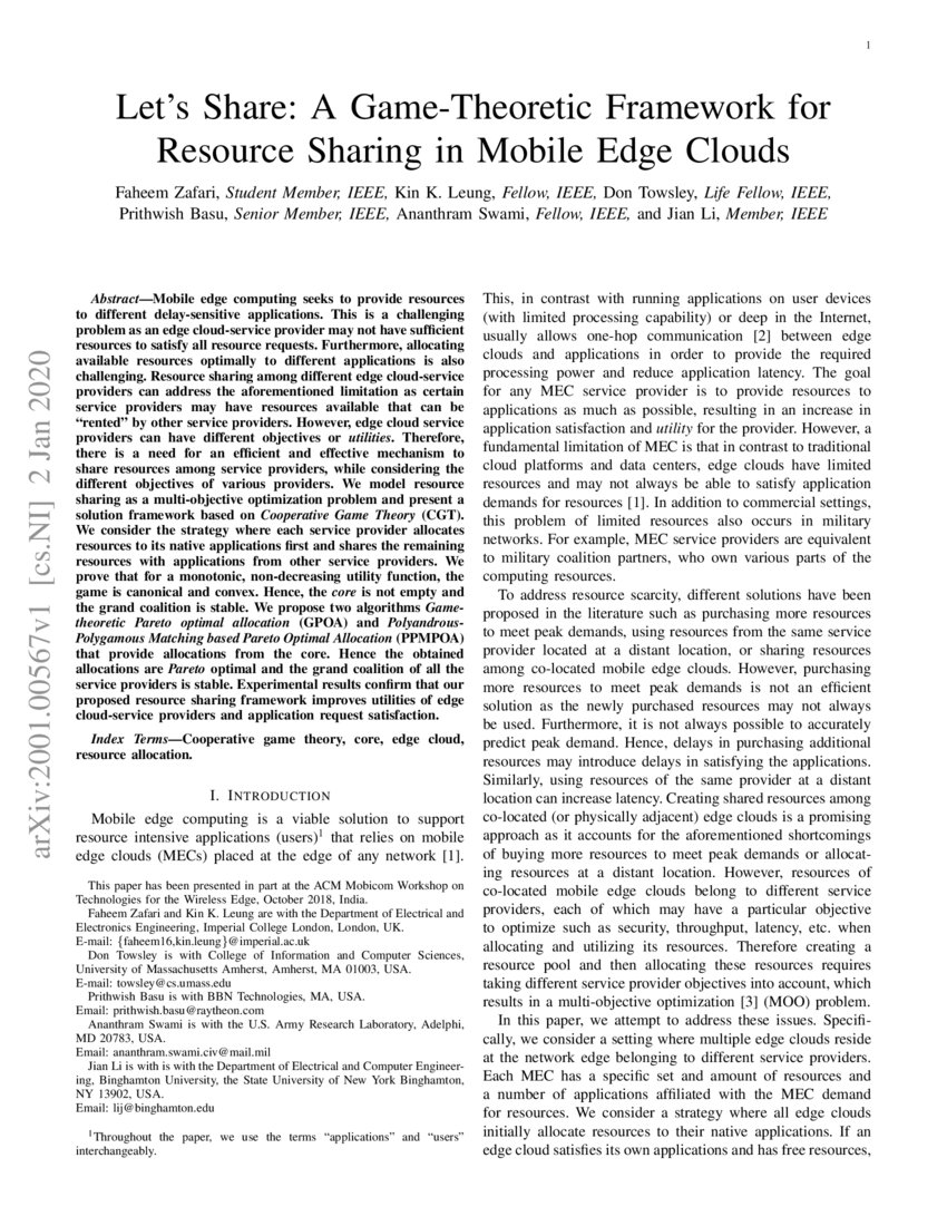 Lets Share A Game Theoretic Framework For Resource Sharing In Mobile Edge Clouds Deepai
