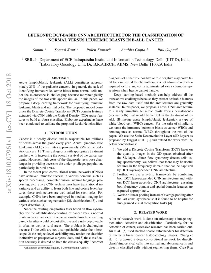 LeukoNet: DCT-based CNN architecture for the classification of normal ... LeukoNet: DCT-based CNN architecture for the classification of normal ...