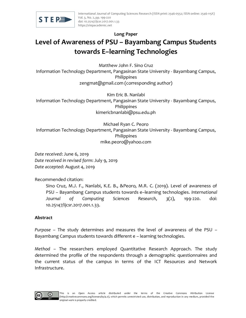 Level of Awareness of PSU Bayambang Campus Students towards E learning ...