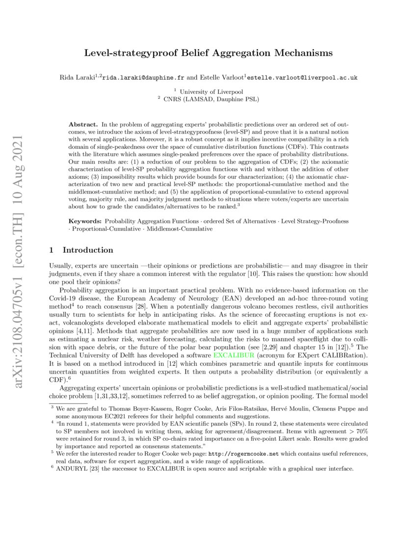 Level-strategyproof Belief Aggregation Mechanisms | DeepAI