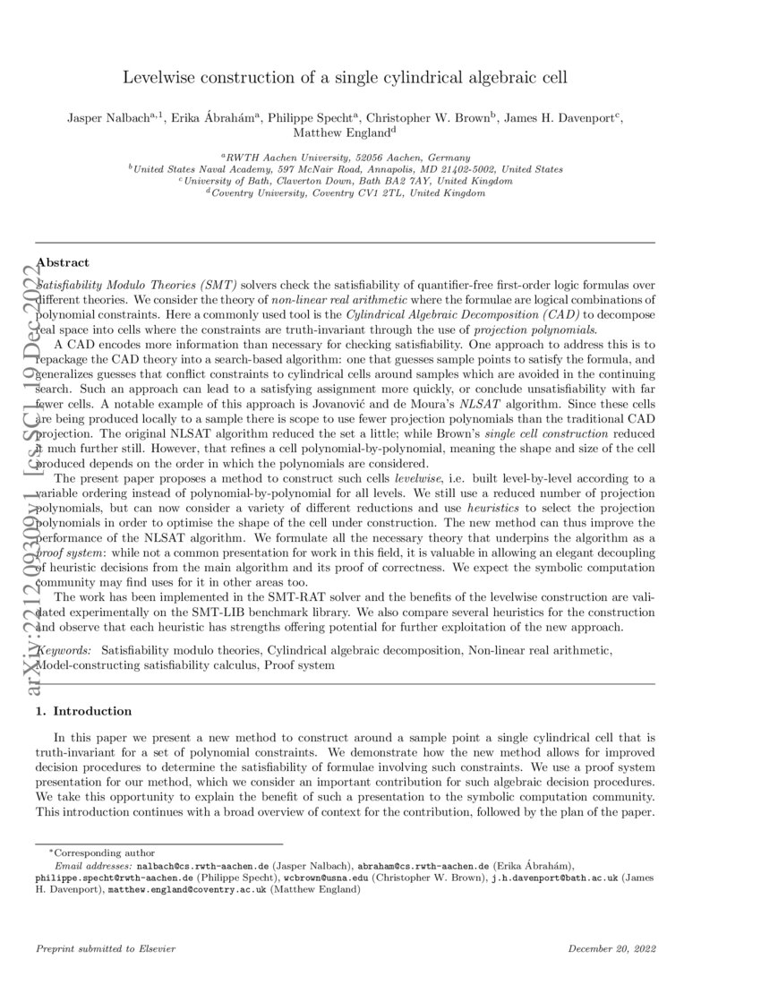 Levelwise Construction Of A Single Cylindrical Algebraic Cell Deepai