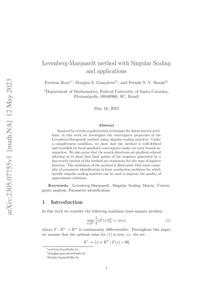 Levenberg-Marquardt method with Singular Scaling and applications | DeepAI