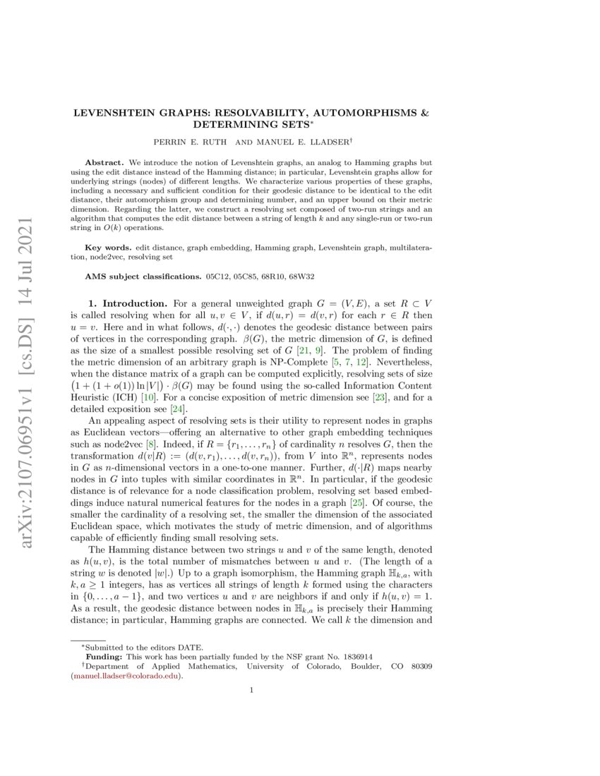 Levenshtein Graphs: Resolvability, Automorphisms Determining Sets | DeepAI
