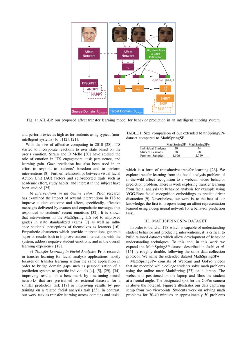 Leveraging Affect Transfer Learning for Behavior Prediction in an ...
