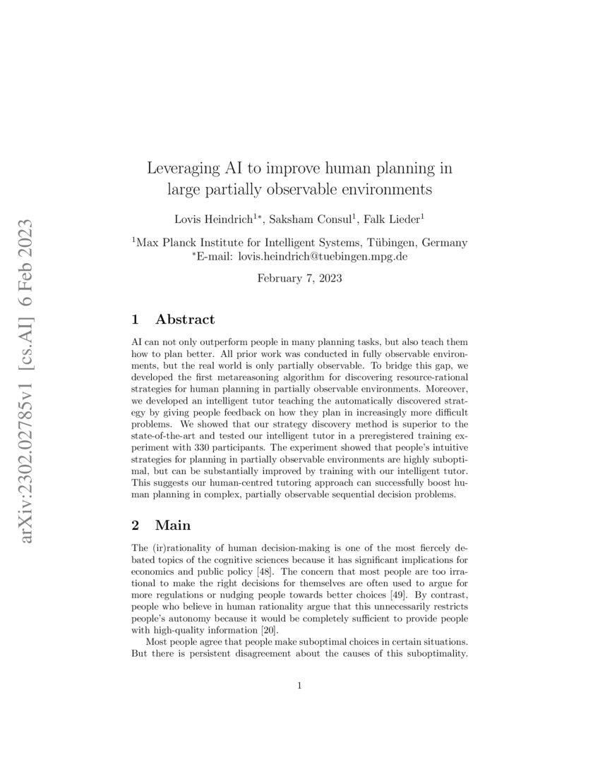 Leveraging Ai To Improve Human Planning In Large Partially Observable Environments Deepai