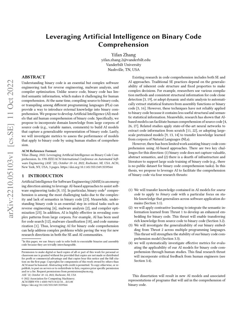 Leveraging Artificial Intelligence On Binary Code Comprehension Deepai 