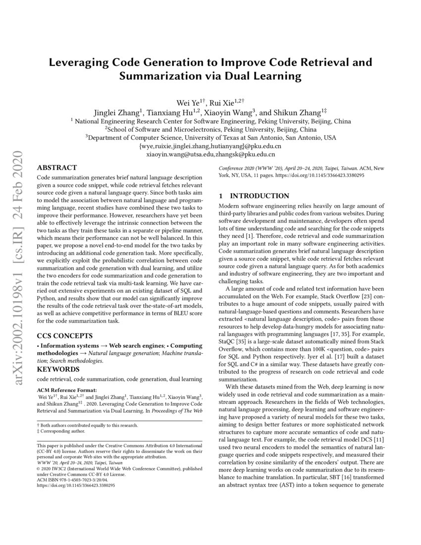 Leveraging Code Generation to Improve Code Retrieval and Summarization ... Leveraging Code Generation to Improve Code Retrieval and Summarization ...