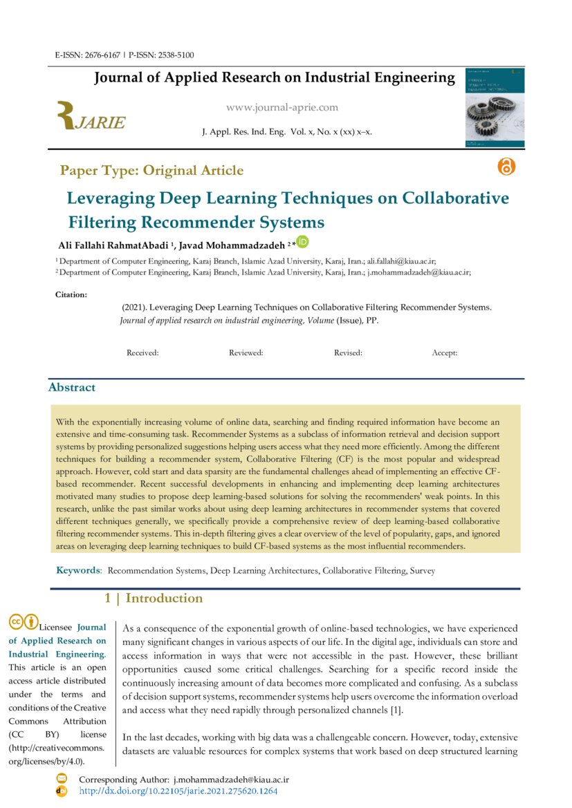 Leveraging Deep Learning Techniques on Collaborative Filtering ... Leveraging Deep Learning Techniques on Collaborative Filtering ...