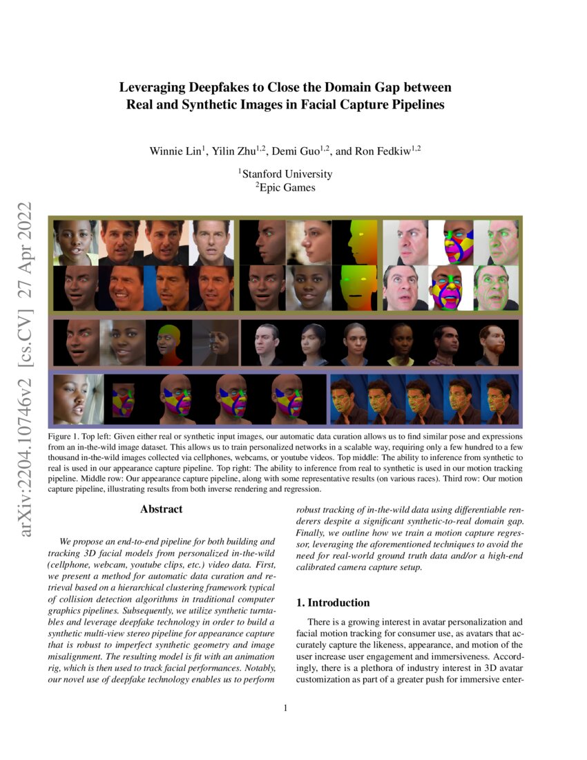 Leveraging Deepfakes to Close the Domain Gap between Real and Synthetic Images in Facial Capture ...