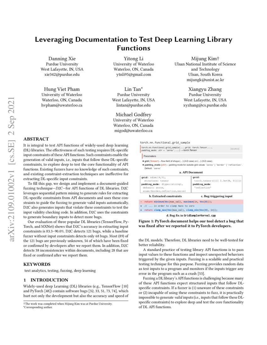 Leveraging Documentation to Test Deep Learning Library Functions | DeepAI