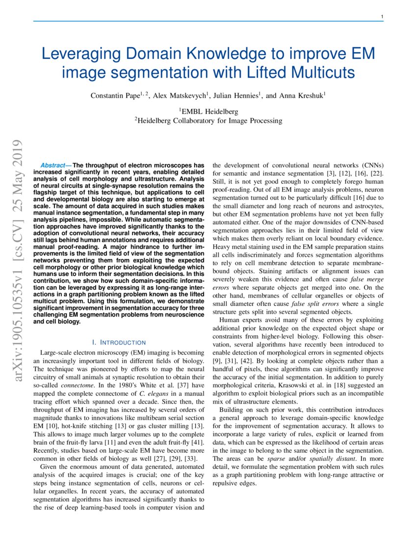 Leveraging Domain Knowledge to improve EM image segmentation with ...