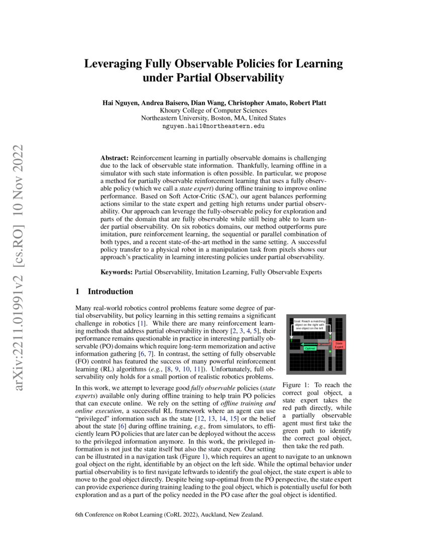 Leveraging Fully Observable Policies For Learning Under Partial Observability Deepai 
