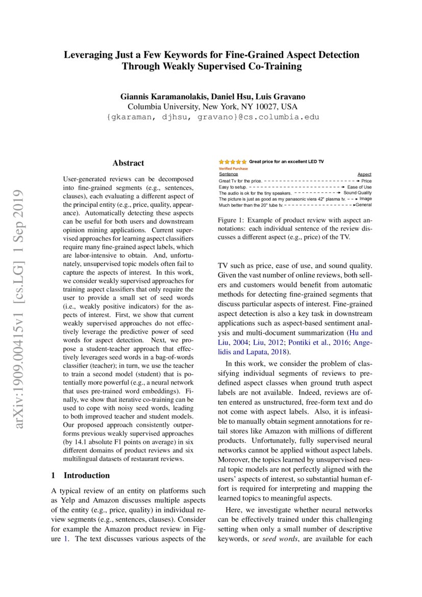Leveraging Just a Few Keywords for Fine-Grained Aspect Detection Through Weakly Supervised Co ...