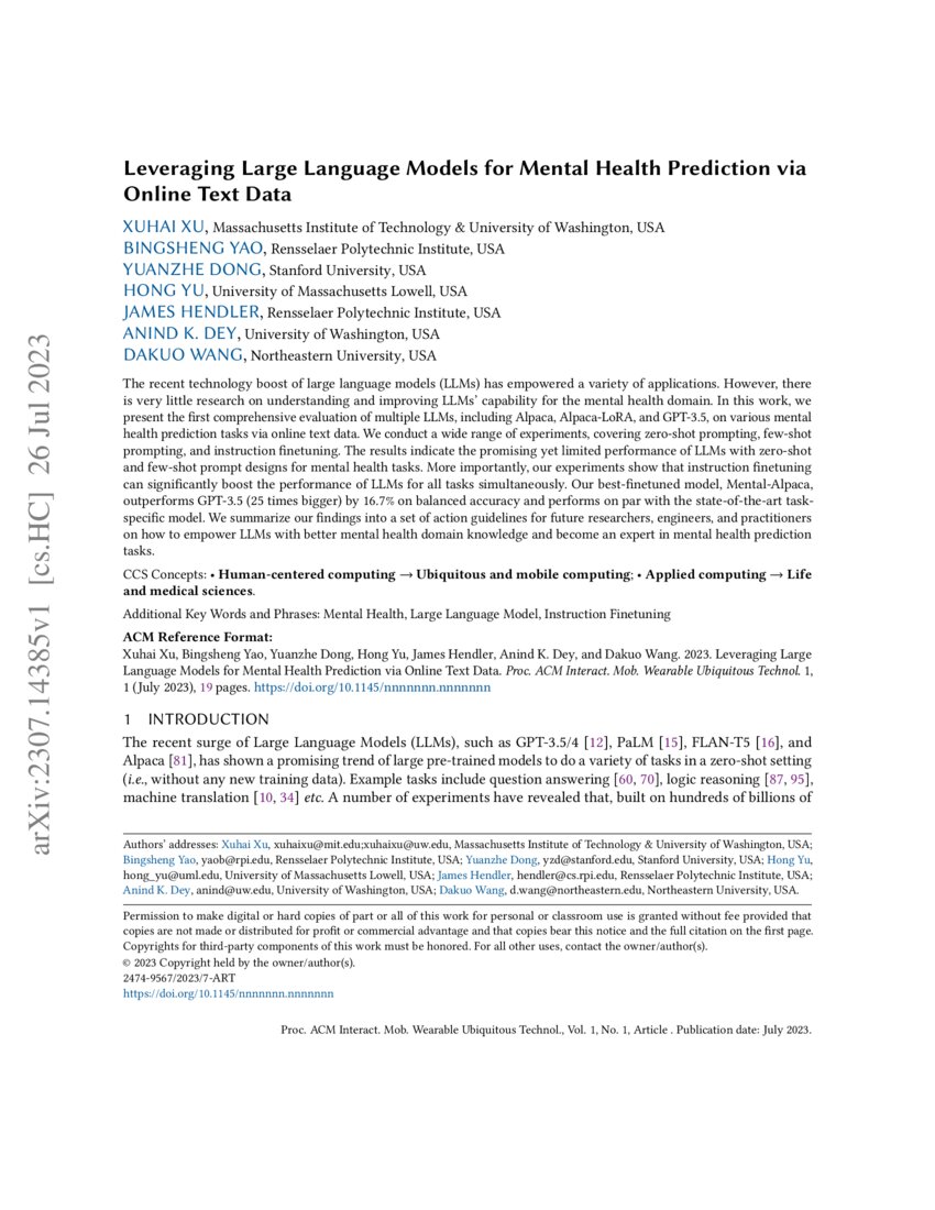 Mental-LLM: Leveraging Large Language Models for Mental Health ...