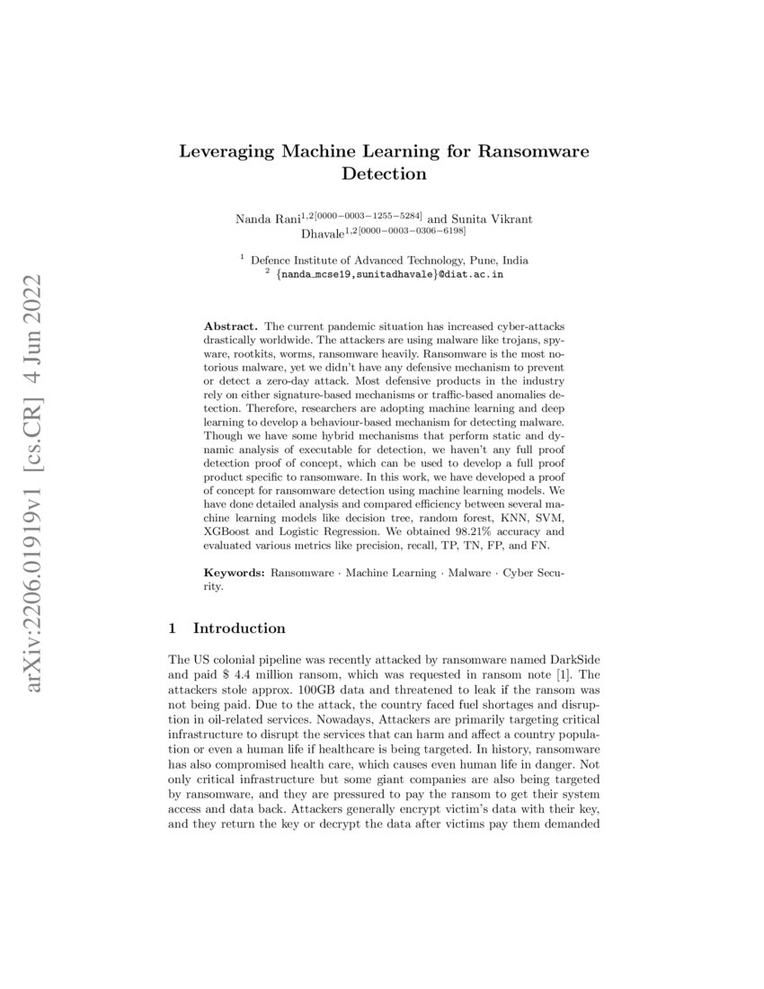 Leveraging Machine Learning for Ransomware Detection | DeepAI