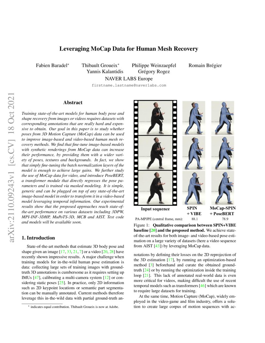Leveraging MoCap Data for Human Mesh Recovery | DeepAI