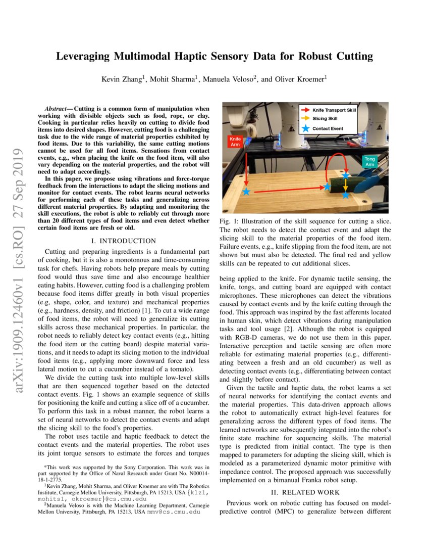 Leveraging Multimodal Haptic Sensory Data for Robust Cutting | DeepAI
