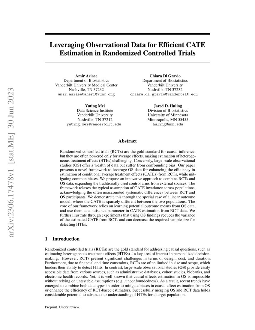 Leveraging Observational Data For Efficient Cate Estimation In Randomized Controlled Trials Deepai