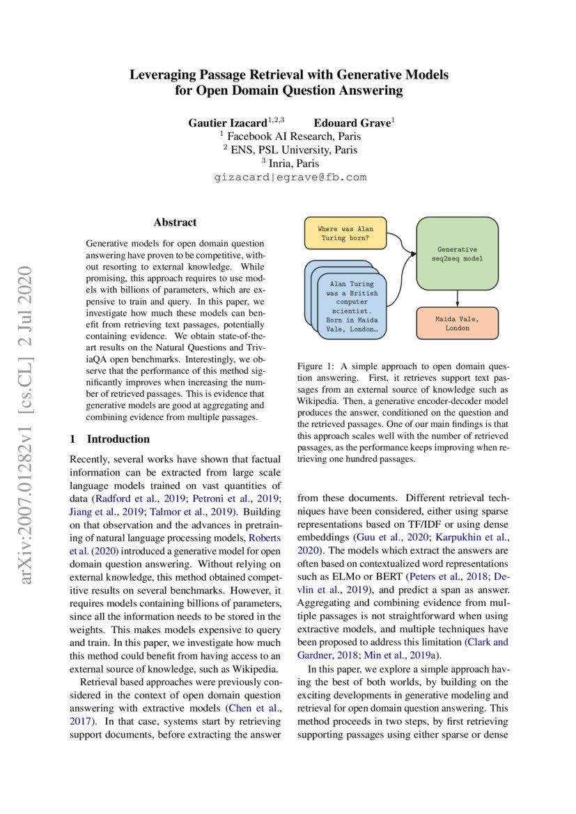 Leveraging Passage Retrieval with Generative Models for Open Domain ... Leveraging Passage Retrieval with Generative Models for Open Domain ...