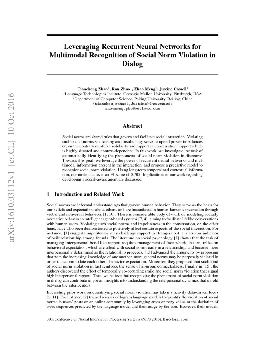 Leveraging Recurrent Neural Networks for Multimodal Recognition of Social Norm Violation in ...