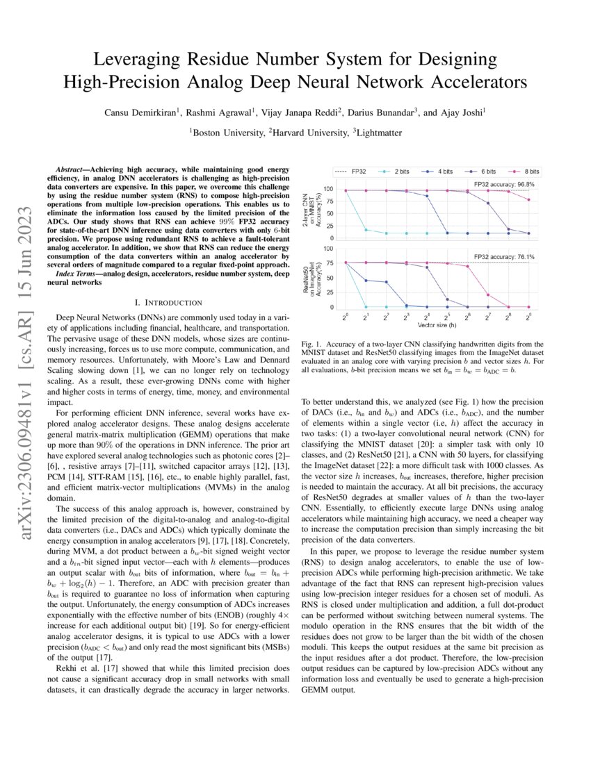 Leveraging Residue Number System For Designing High Precision Analog Deep Neural Network