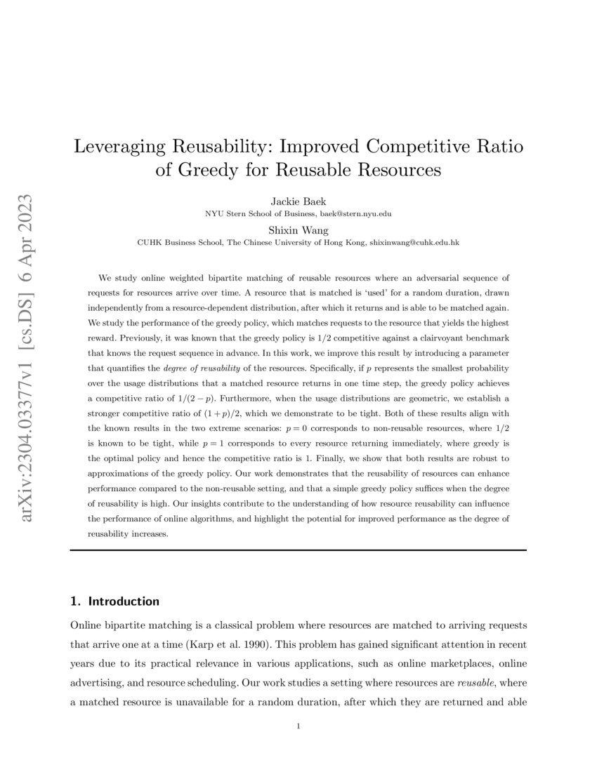 Leveraging Reusability: Improved Competitive Ratio of Greedy for ...
