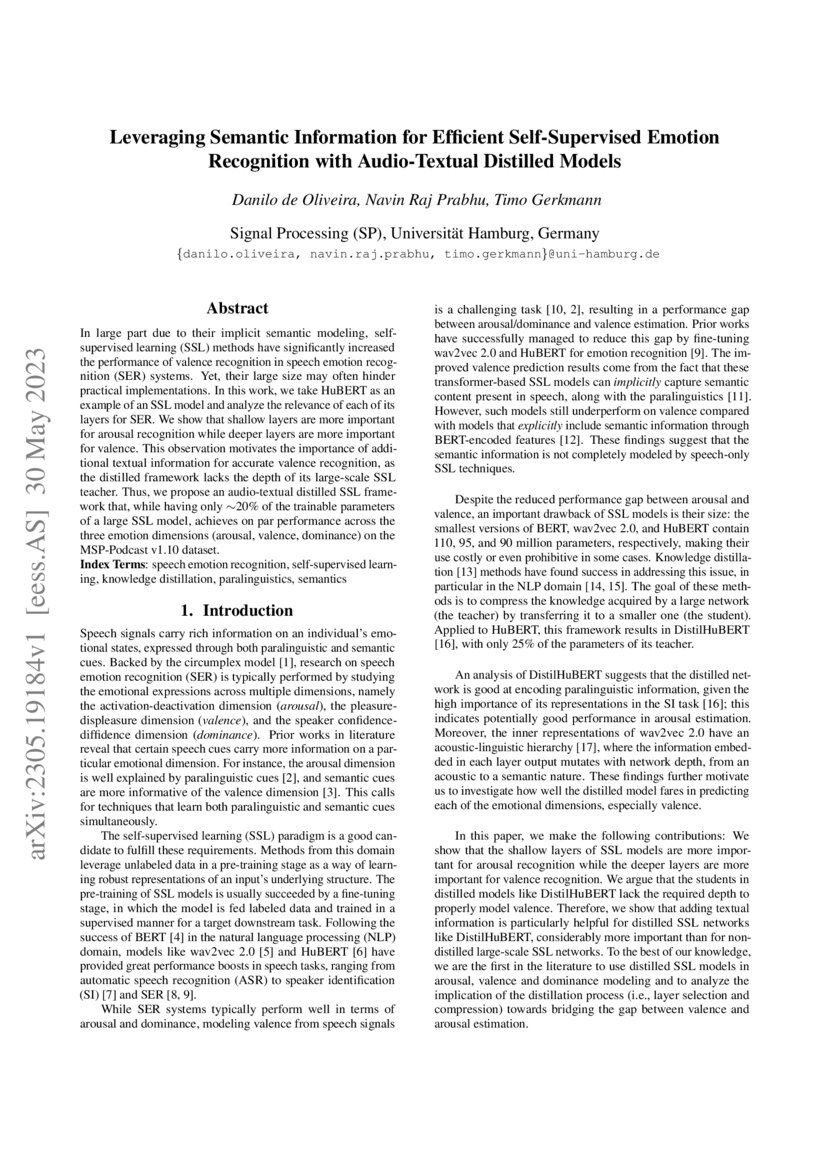 Leveraging Semantic Information For Efficient Self Supervised Emotion Recognition With Audio