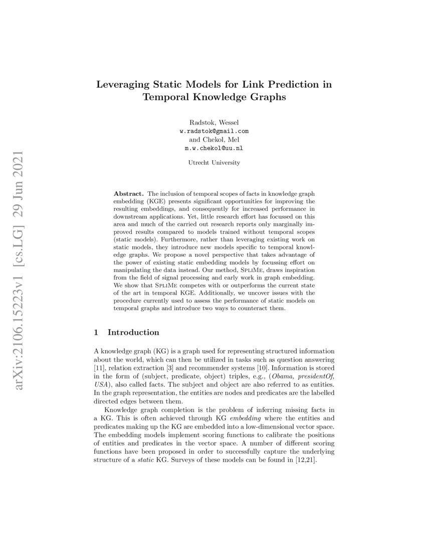 Leveraging Static Models for Link Prediction in Temporal Knowledge Graphs | DeepAI